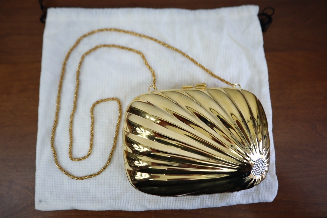 Gold Hard Shell Purse Vintage 1980s Palizzio Clam Shell Evening Bag ...