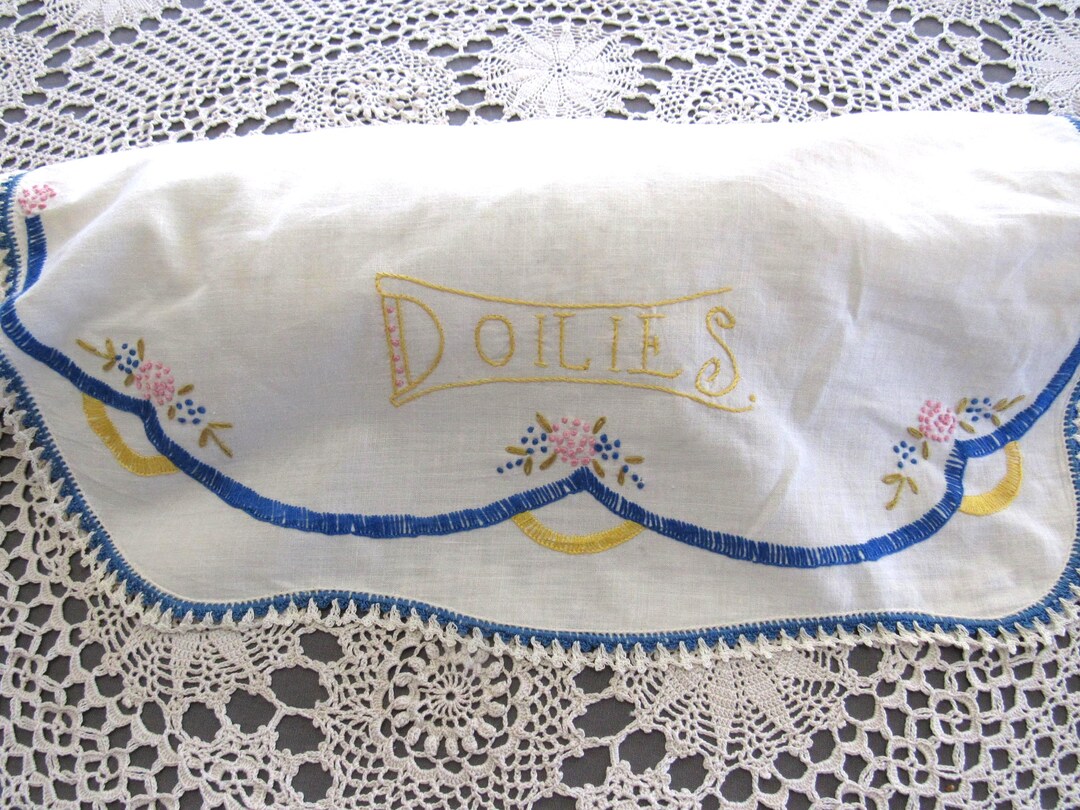 Vintage Embroidered Doily Keeper: Roll for Doilies Handmade Original ...