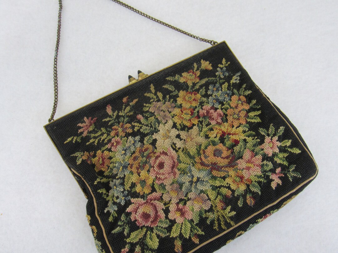Victorian Needlepoint Handbag Antique 1900s Petit Point Small Purse ...