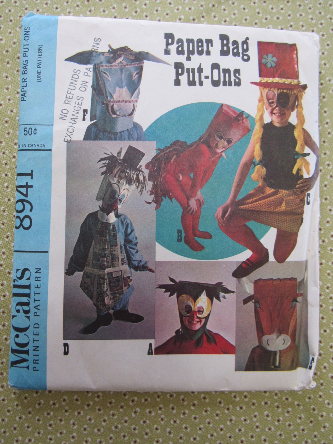 PAPER Bag Put-ons Craft Pattern - UNCUT Vintage 1967 Mccall's 8941 DIY ...