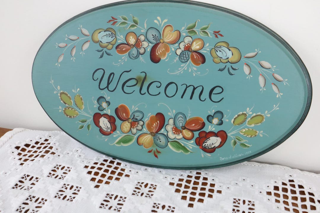 Hand Painted Rosemaling Welcome Sign: Norwegian Folk Art Plaque - Etsy