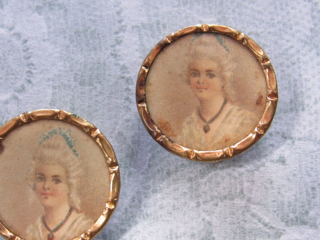 Marie Antoinette Portrait Buttons: Antique Brass Costume Sewing, 1910s ...