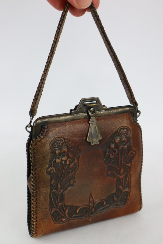 Antique Tooled Leather Purse - Vintage Justin Leather… - Gem