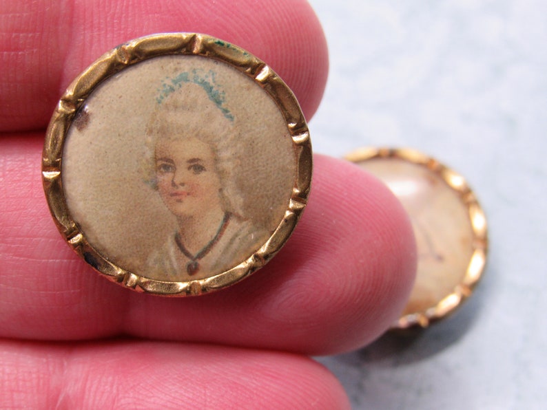 Marie Antoinette Portrait Buttons: Antique Brass Costume Sewing, 1910s ...