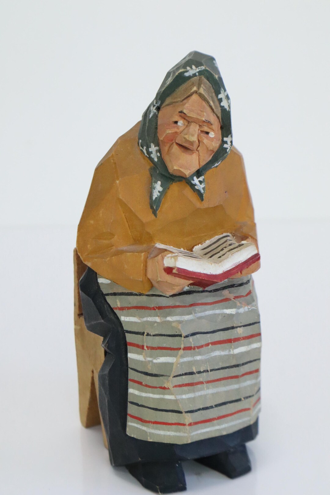 Hand Carved Wood Figurine 4.5" Vintage 1970s Swedish Grandma Gumma ...