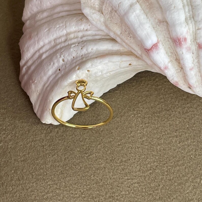 14K Solid Gold Angel Ring, Silver Minimalist Ring, Real Gold Ring, Gift for Women, Hand Woven ...