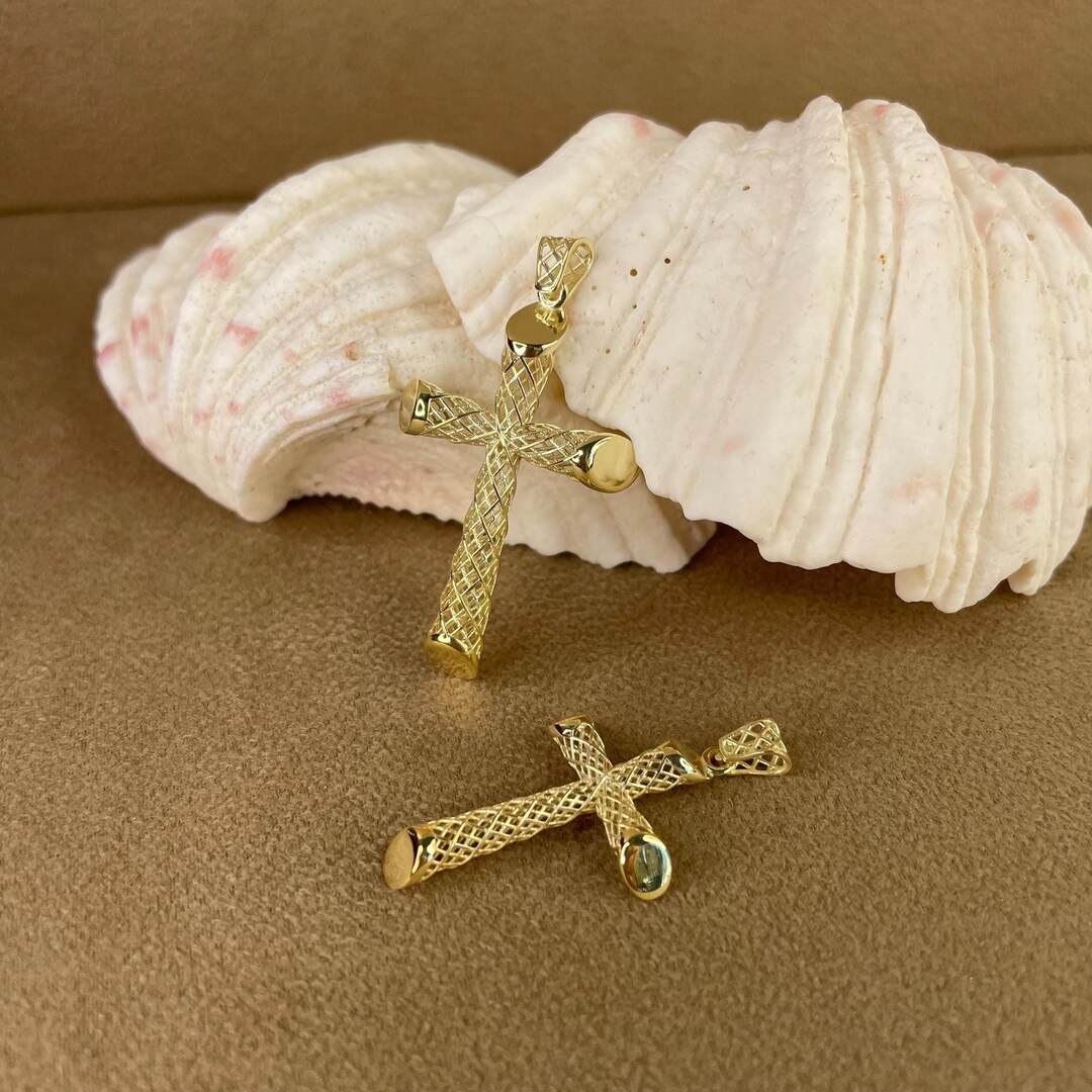 14K Gold Small Handmade Cross Pendant, Solid Yellow Gold Orthodox Cross ...