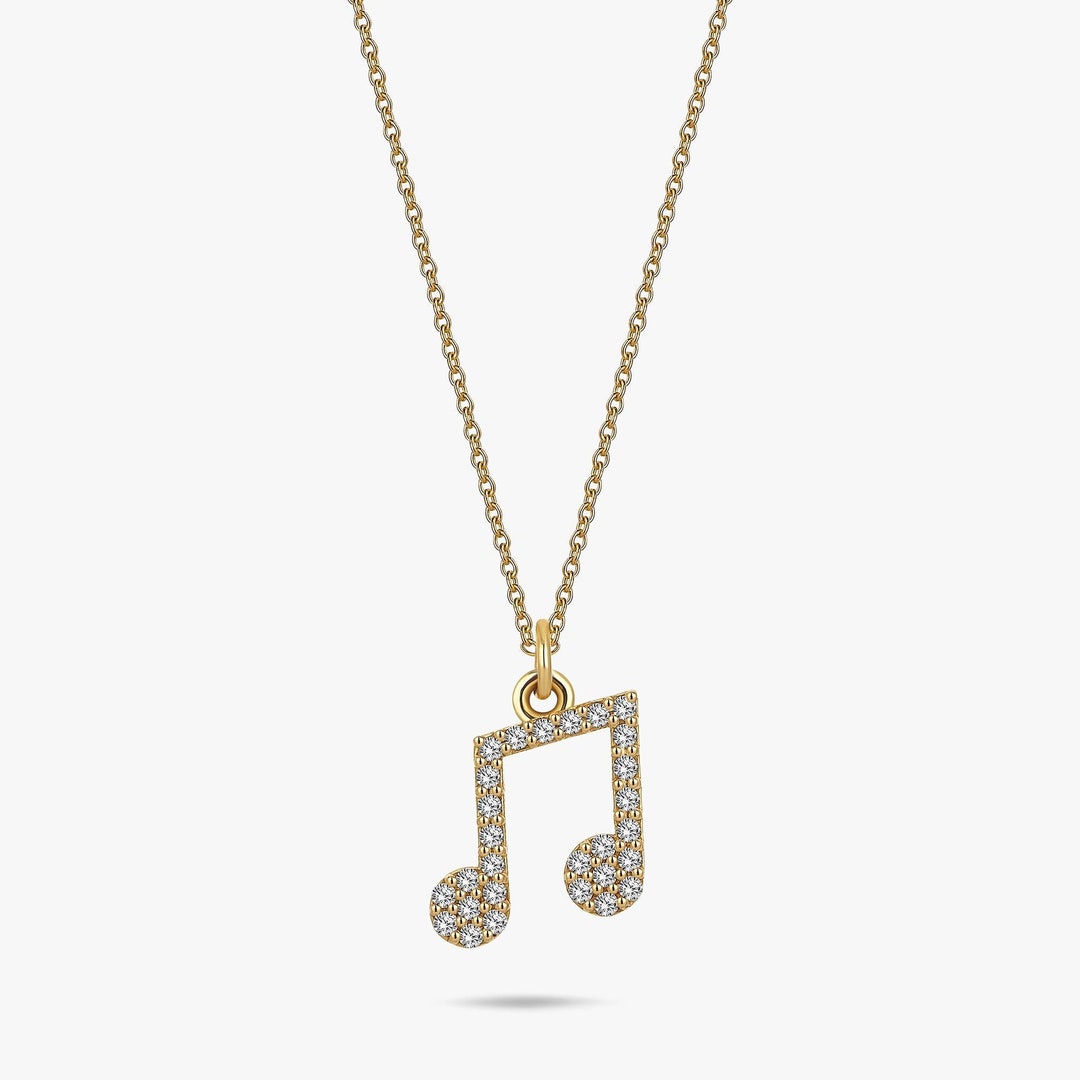 14k Solid Gold Music Note Necklace, 925 Sterling Silver Music Note ...