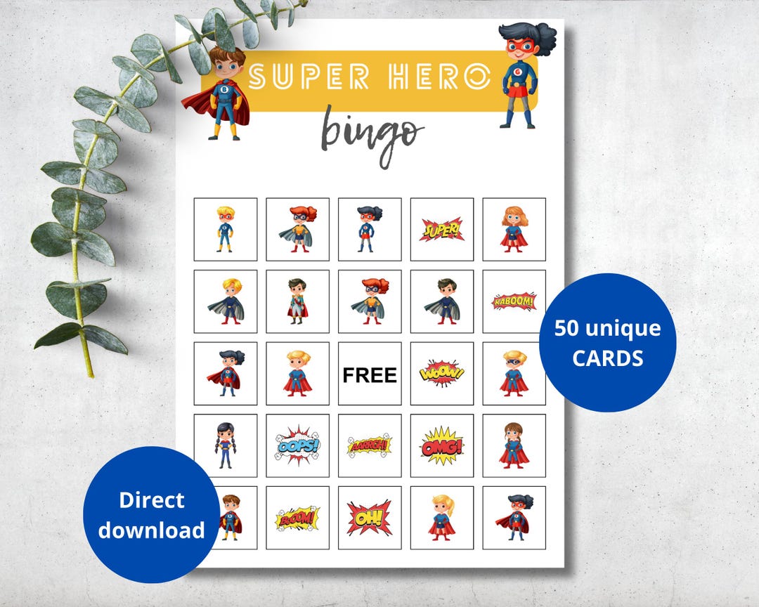 Super Hero Party Bingo Game – 50 Printable Cards (digital Download) - Etsy