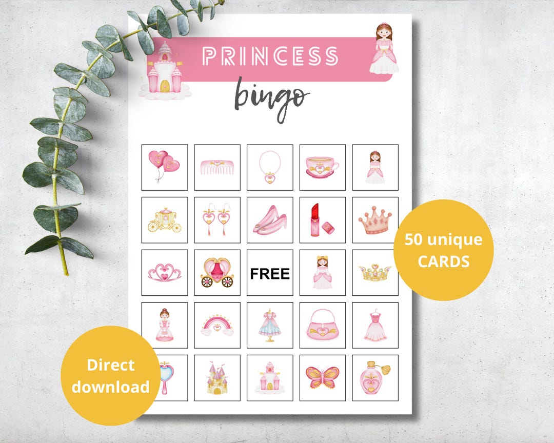 Princess Party Bingo – 50 Unique Cards, Birthday Game (digital Download ...