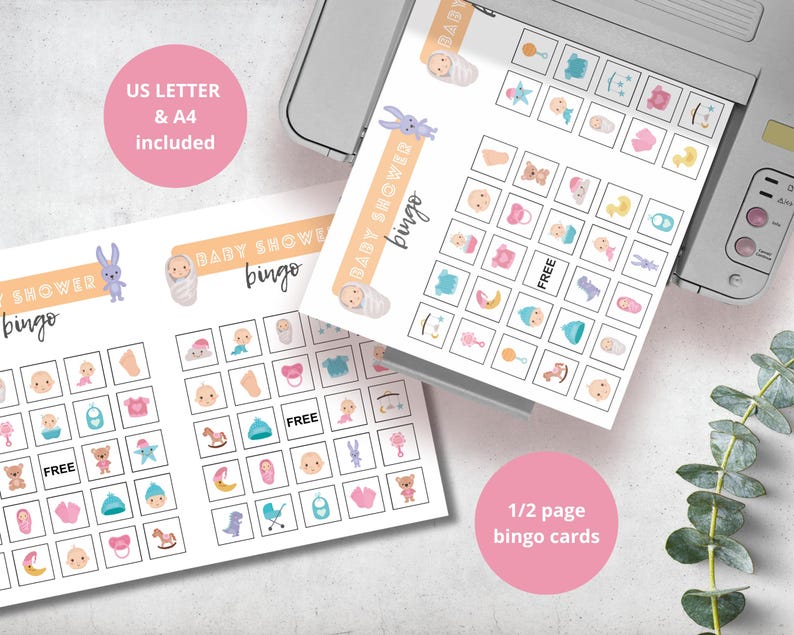 Baby Shower Bingo Printable Game | Cute Baby Icons | A4 US Letter | Fun ...
