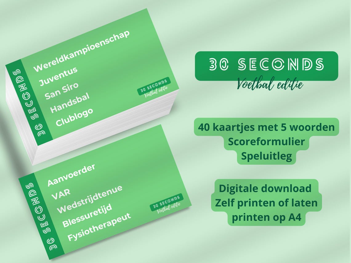 30 Seconds Football Edition Game: Dutch Team Game (printable Digital ...