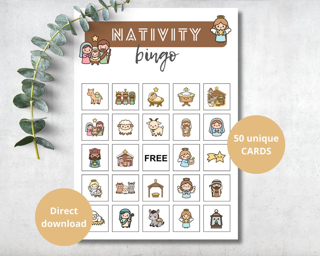 Nativity Bingo Game – 50 Unique Cards, Christmas Holiday Activity ...