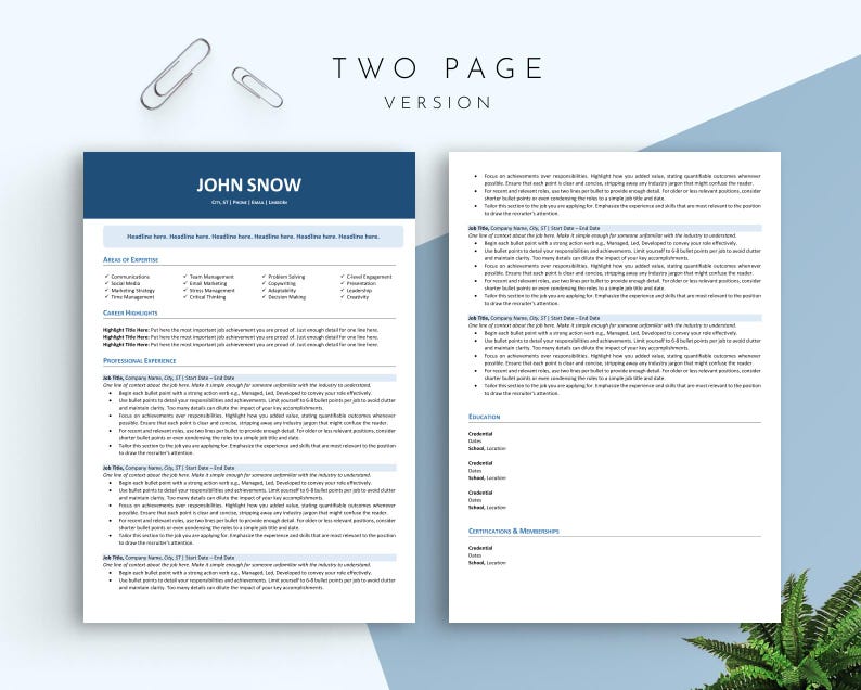 Resume Template Word, Google Docs, Apple Pages ATS Friendly Resume ...