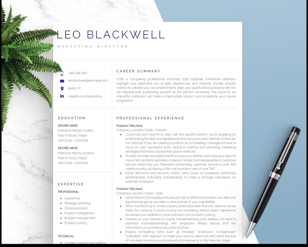 Business Resume Template Word, Pages, Google Docs, Simple Resume, Basic ...