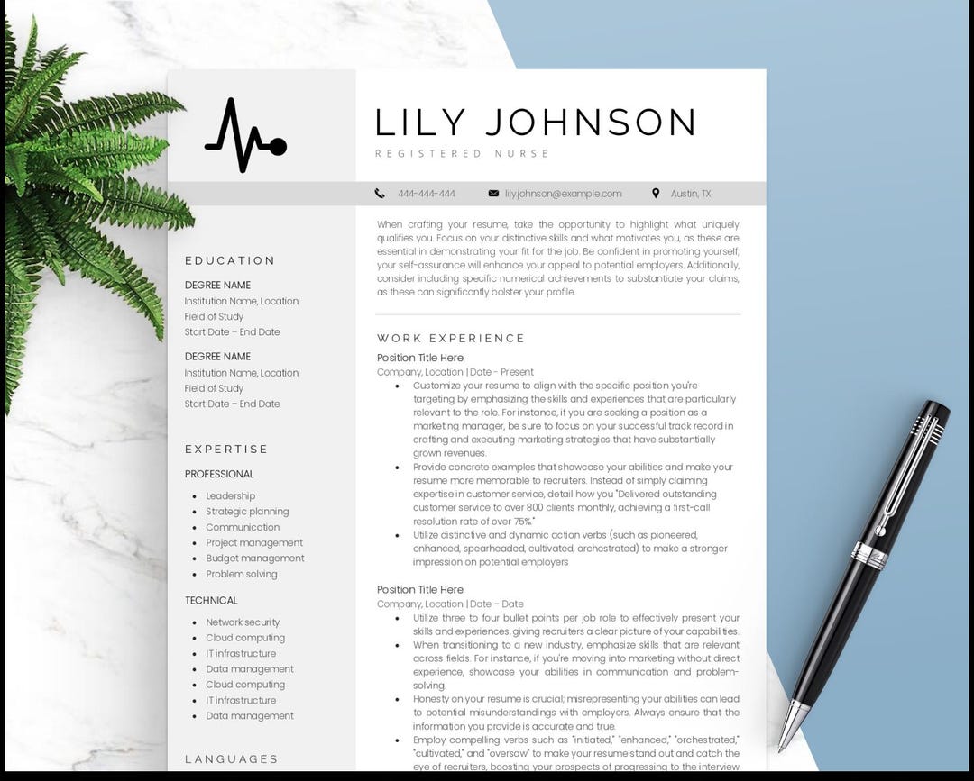 Travel Nurse Resume Template for Google Docs, Word, Pages, Registered ...