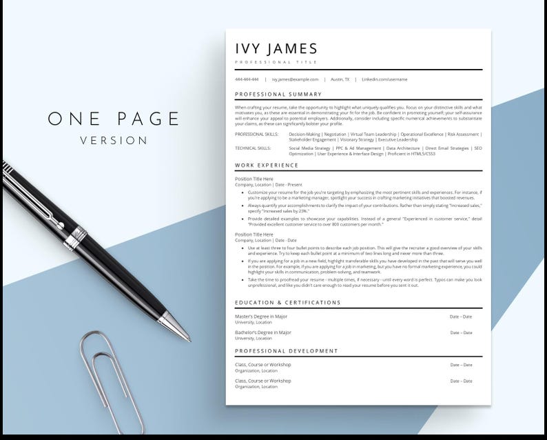 Polished Resume Template, Cv Template Resume Google Docs, Word & Pages ...