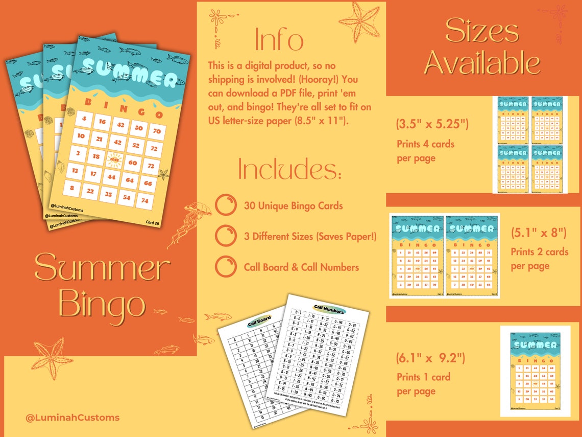 Summer Fun Bingo, 30 Unique Printable Cards, Kids Summer Activity ...