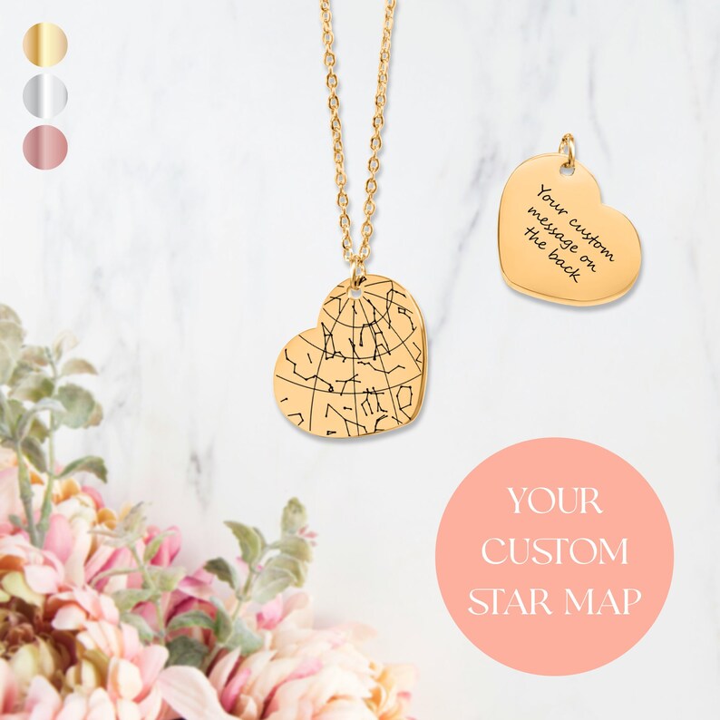 Personalized Star Map Necklace Heart Custom Night Sky Necklace ...