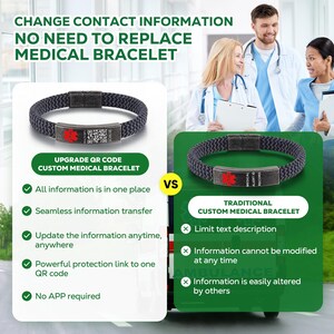 Personalized QR Code Medical Alert Bracelet, Stainless Steel Tag Scan ...