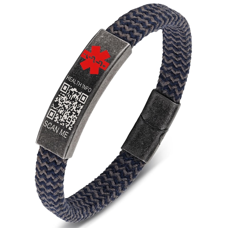 Personalized QR Code Medical Alert Bracelet, Stainless Steel Tag Scan ...