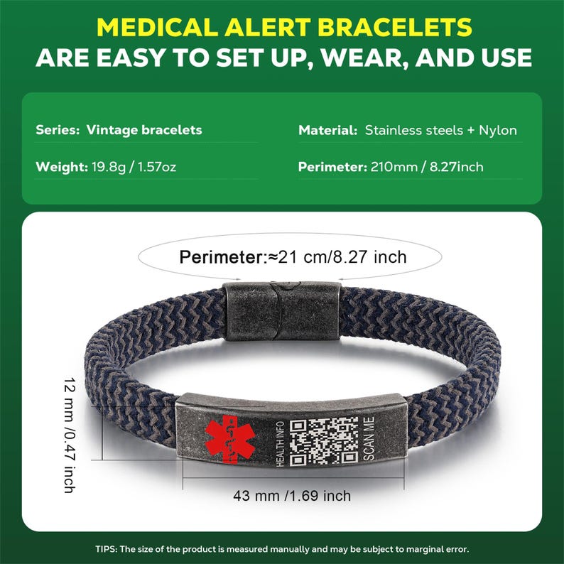 Personalized QR Code Medical Alert Bracelet, Stainless Steel Tag Scan ...
