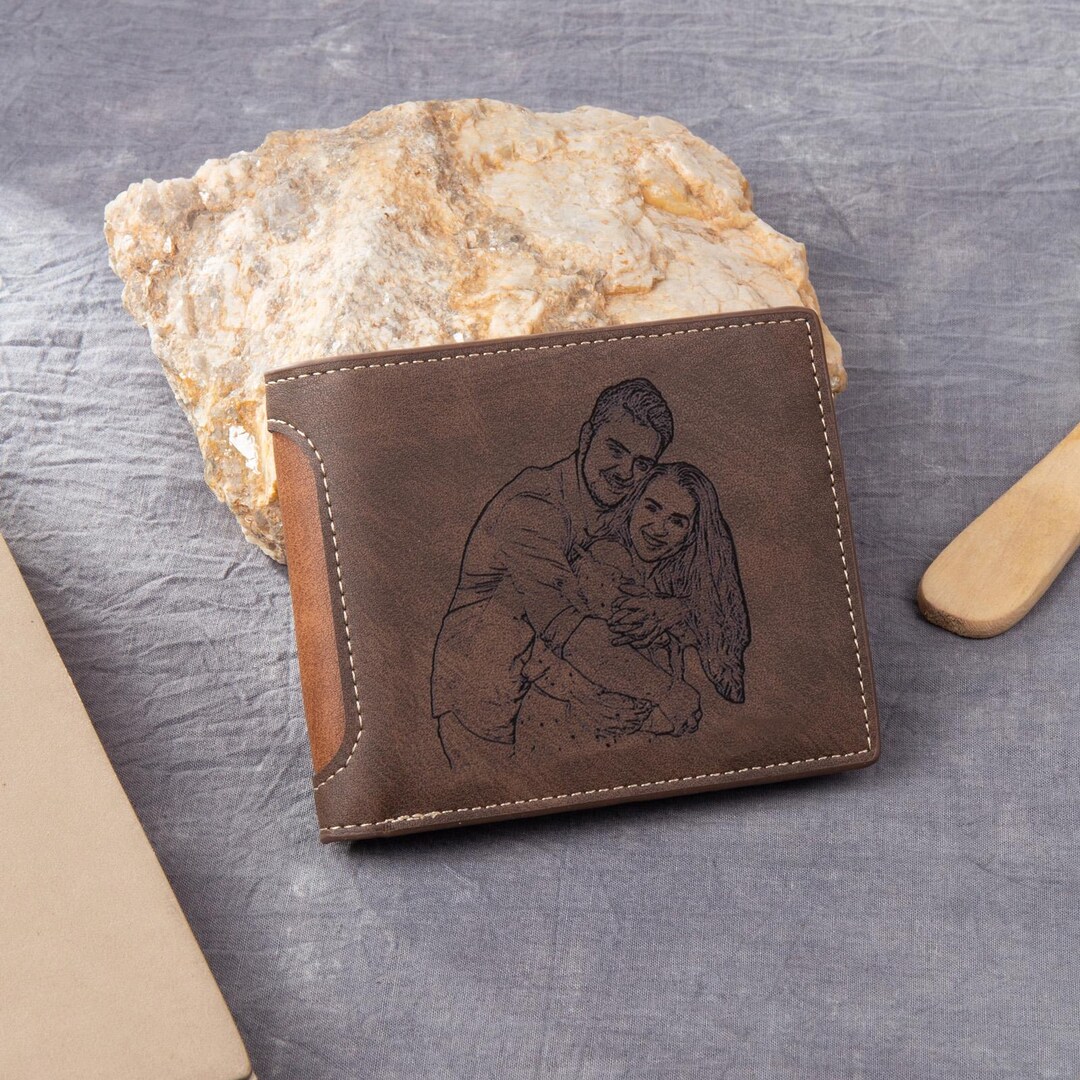 Personalized Memory Photo Mens Wallet, Engraved Picture Photo Leather ...