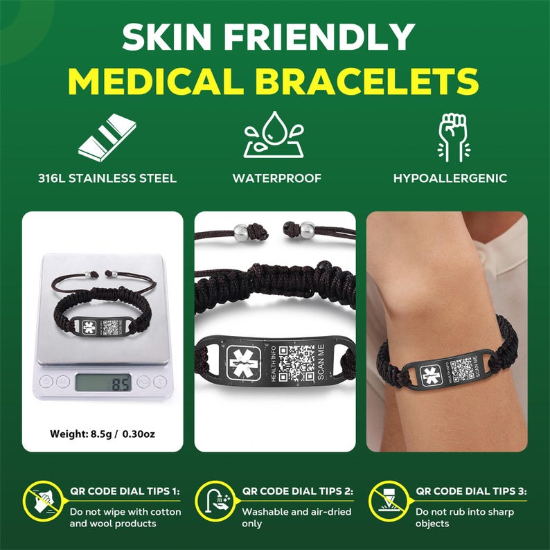 Personalized QR Code Medical Alert Bracelet, Stainless Steel Tag Scan ...
