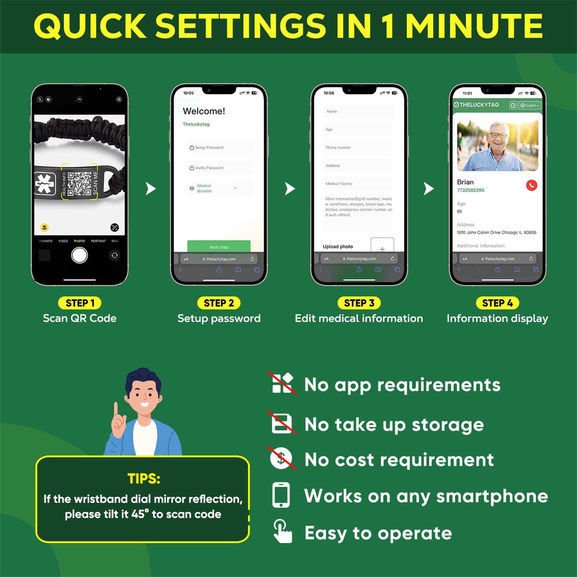 Personalized QR Code Medical Alert Bracelet, Stainless Steel Tag Scan ...