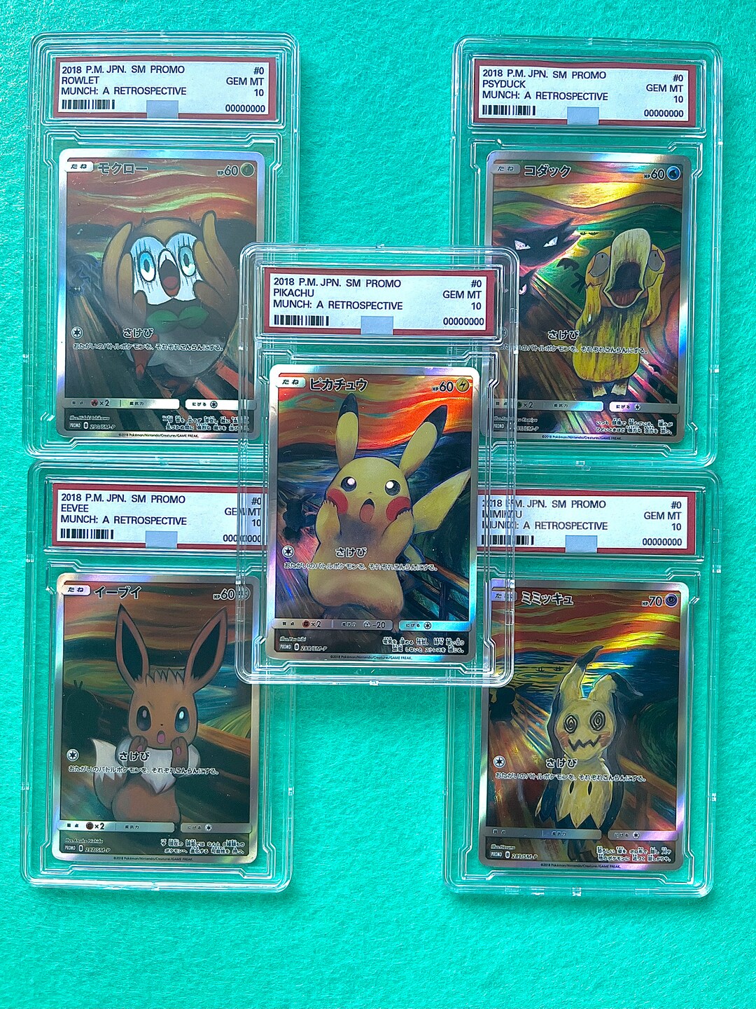 Cards Pokemon Art Munch Scream Pikachu Rowlet Psyduck Eevee Mimikyu ...