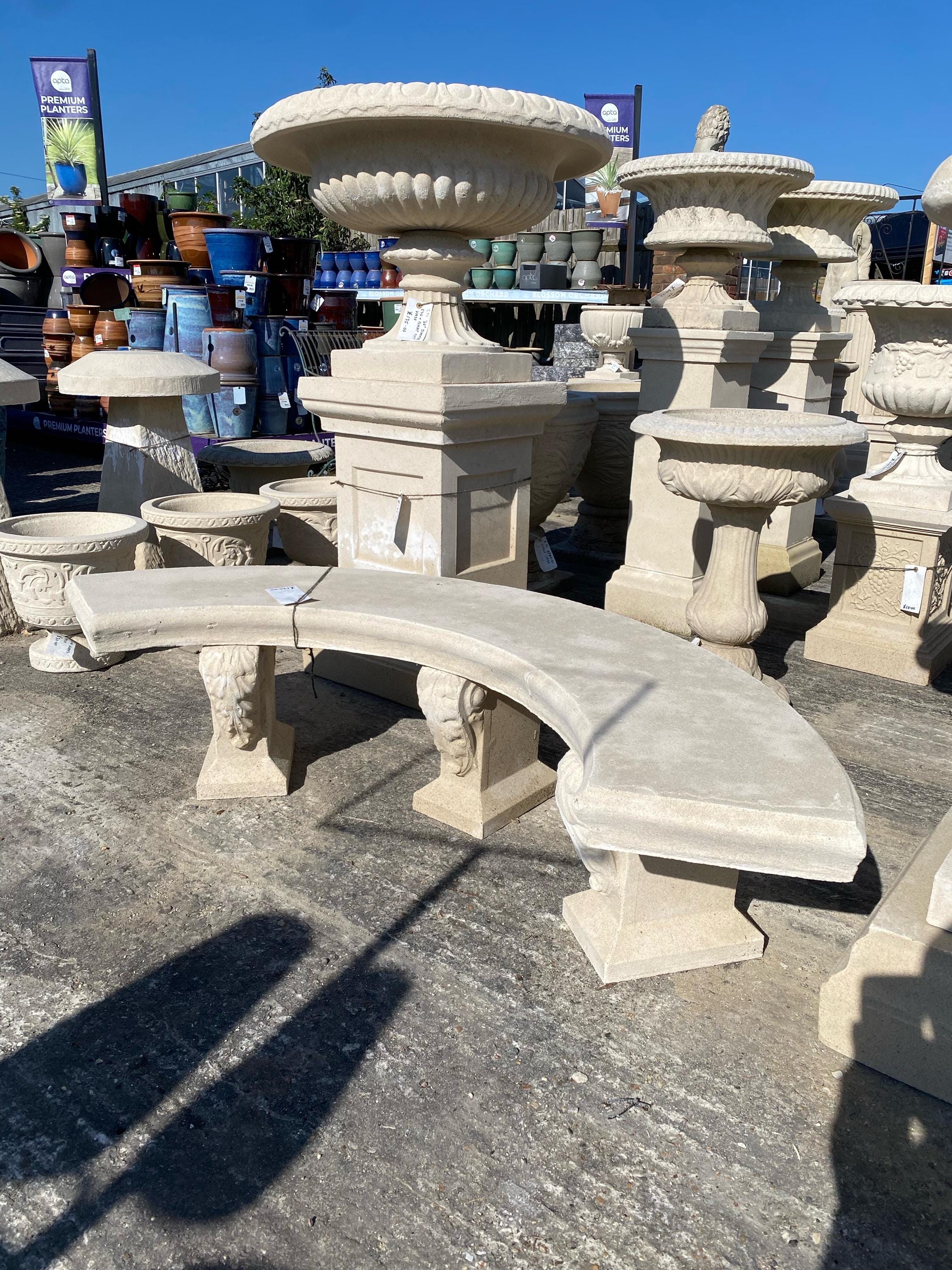 Handmade Reconstituted Stone Curved Bench With 3 Legs - Etsy UK