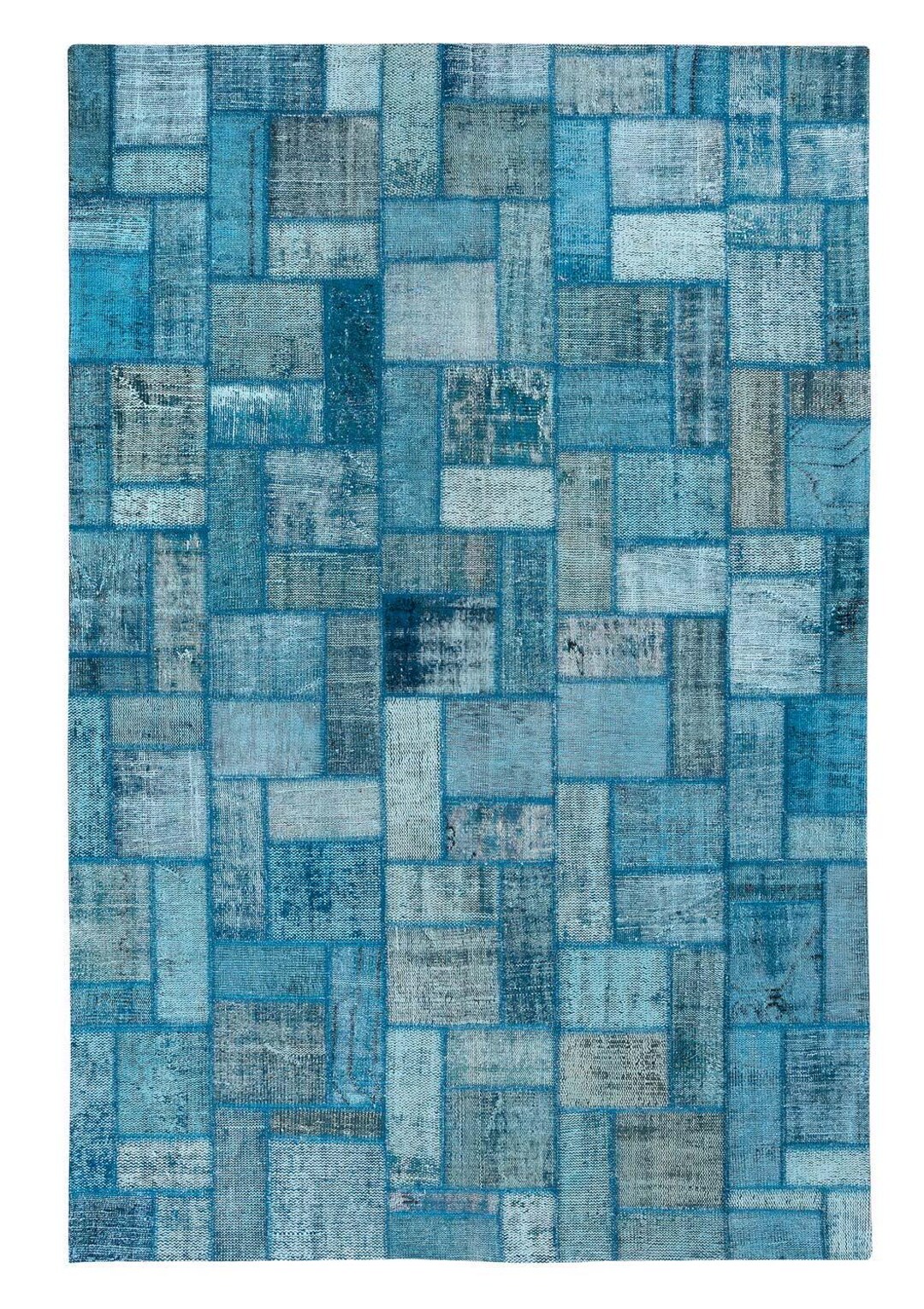 Vintage Blue Patchwork Rug: 6x9-7x10 Ft Distressed Wool Carpet - Etsy