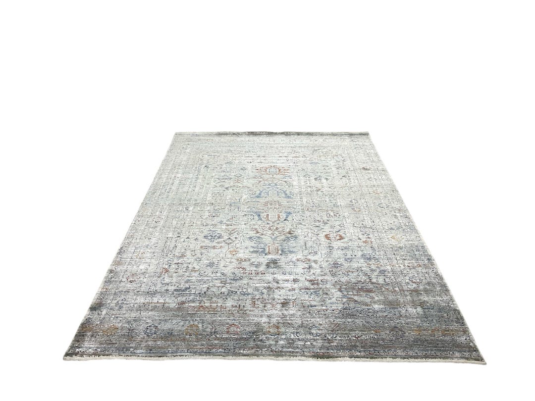 Gergeous Silk Blue Rug for All Room, Abstract Turkish Silk Rug, Modern ...