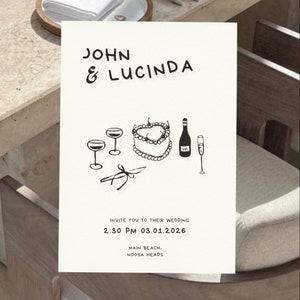 CUT THE CAKE Hand Drawn Wedding Invitation Template Retro Scribble ...