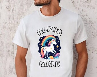 Alpha Male T-shirt Tee Top Funny Meme Unicorn Gift Unisex Joke Prank ...