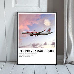 Boeing 737 MAX8- 200vertical Plane Spotting Posters, Matte Wall Art ...