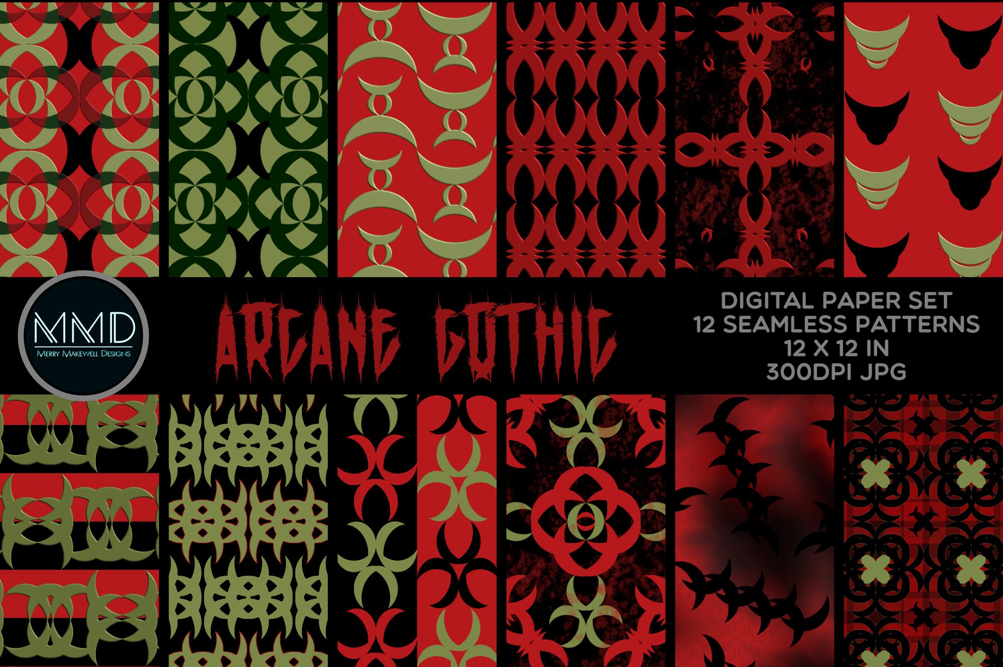 Arcane Gothic Digital Paper Pack, Scrapbook Paper, Printable Paper ...