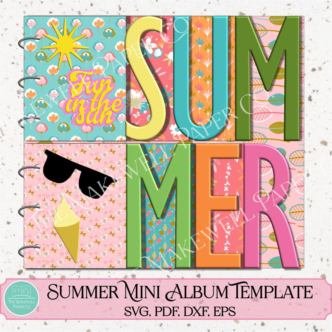 SUMMER Mini Album Scrapbook Template: SVG Cut Files and Customizable ...