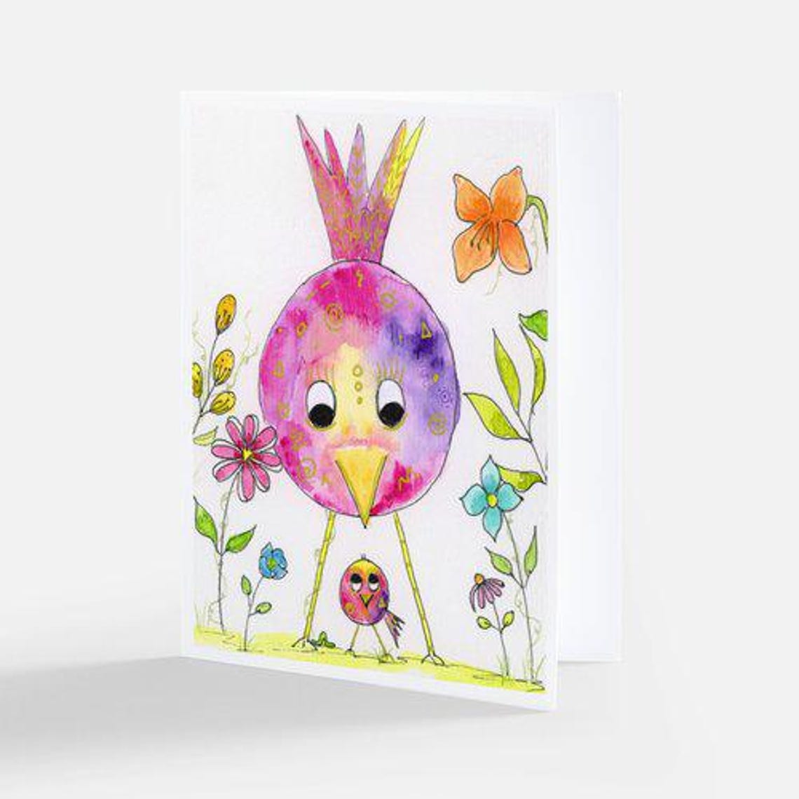 Whimsical Watercolor Bird Notecards, Quirky Birds Series, Cheerful ...
