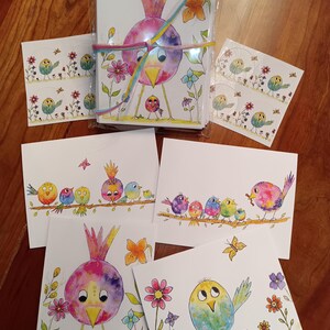 Whimsical Watercolor Bird Notecards, Quirky Birds Series, Set of 8 ...