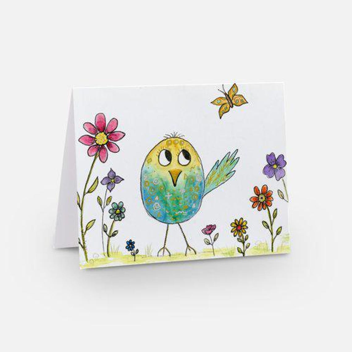 Whimsical Watercolor Bird Notecards, Quirky Birds Series, Cheerful ...