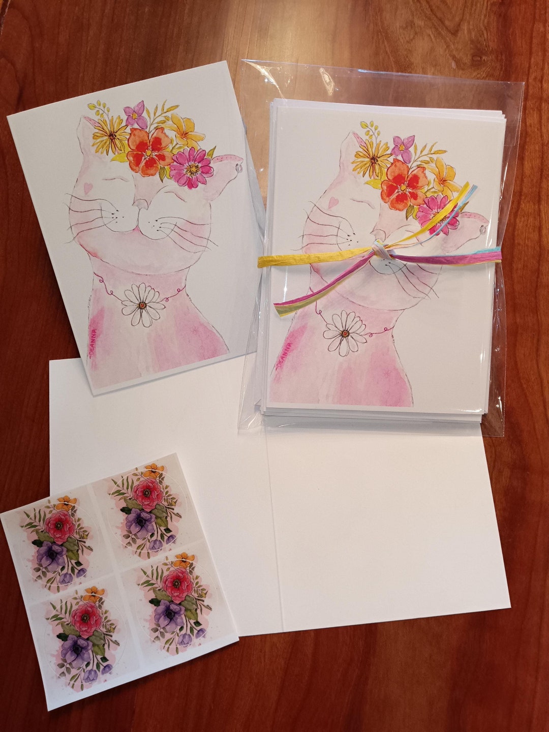 Whimsical Watercolor Cat Note Cards, 'kiki' -cats With Tatts, 5 Cards ...