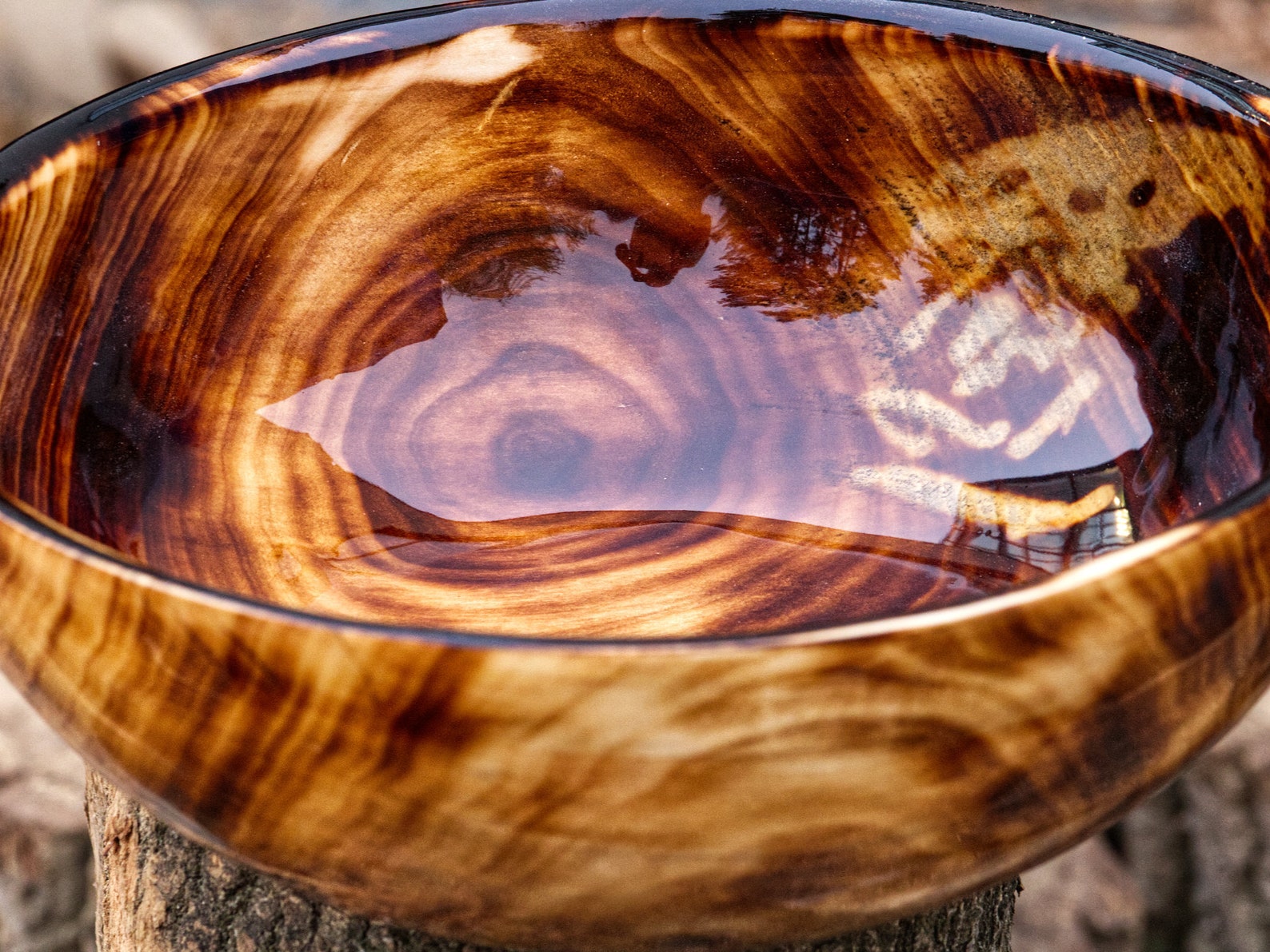 Large Wood Bowl From Burned Poplar Wood, Luxury Gloss Resin Finish - Etsy