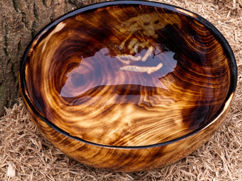 Large Wood Bowl From Burned Poplar Wood, Luxury Gloss Resin Finish - Etsy
