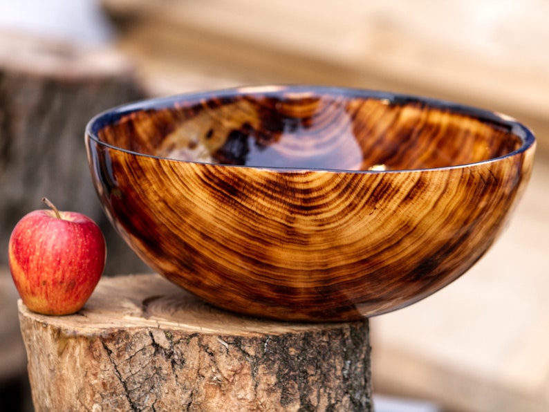 Large Wood Bowl From Burned Poplar Wood, Luxury Gloss Resin Finish - Etsy