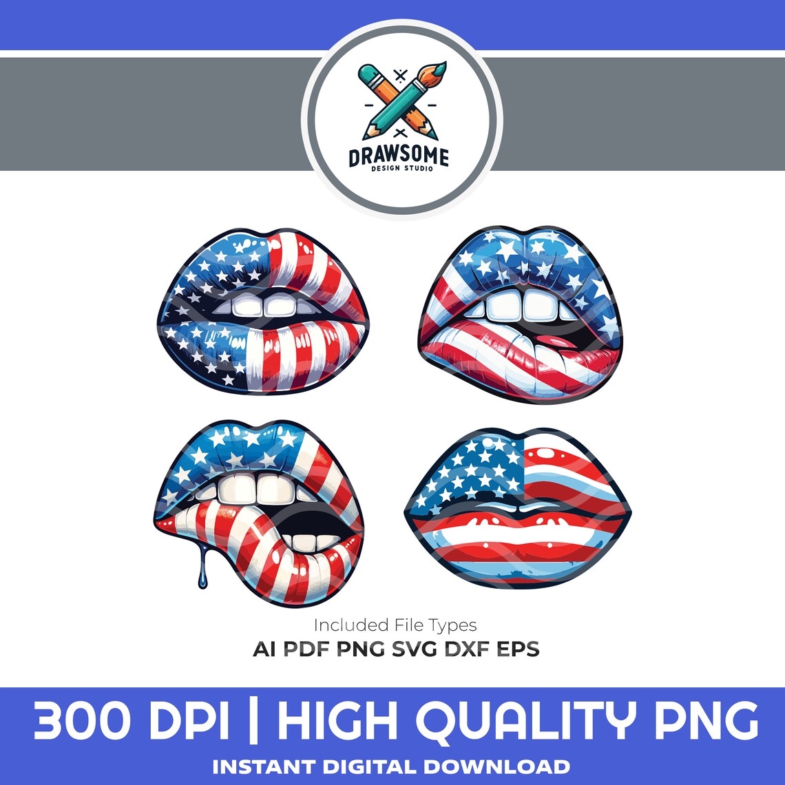 July 4th PNG | American Flag Lips PNG | America Lips PNG | 4th of July ...