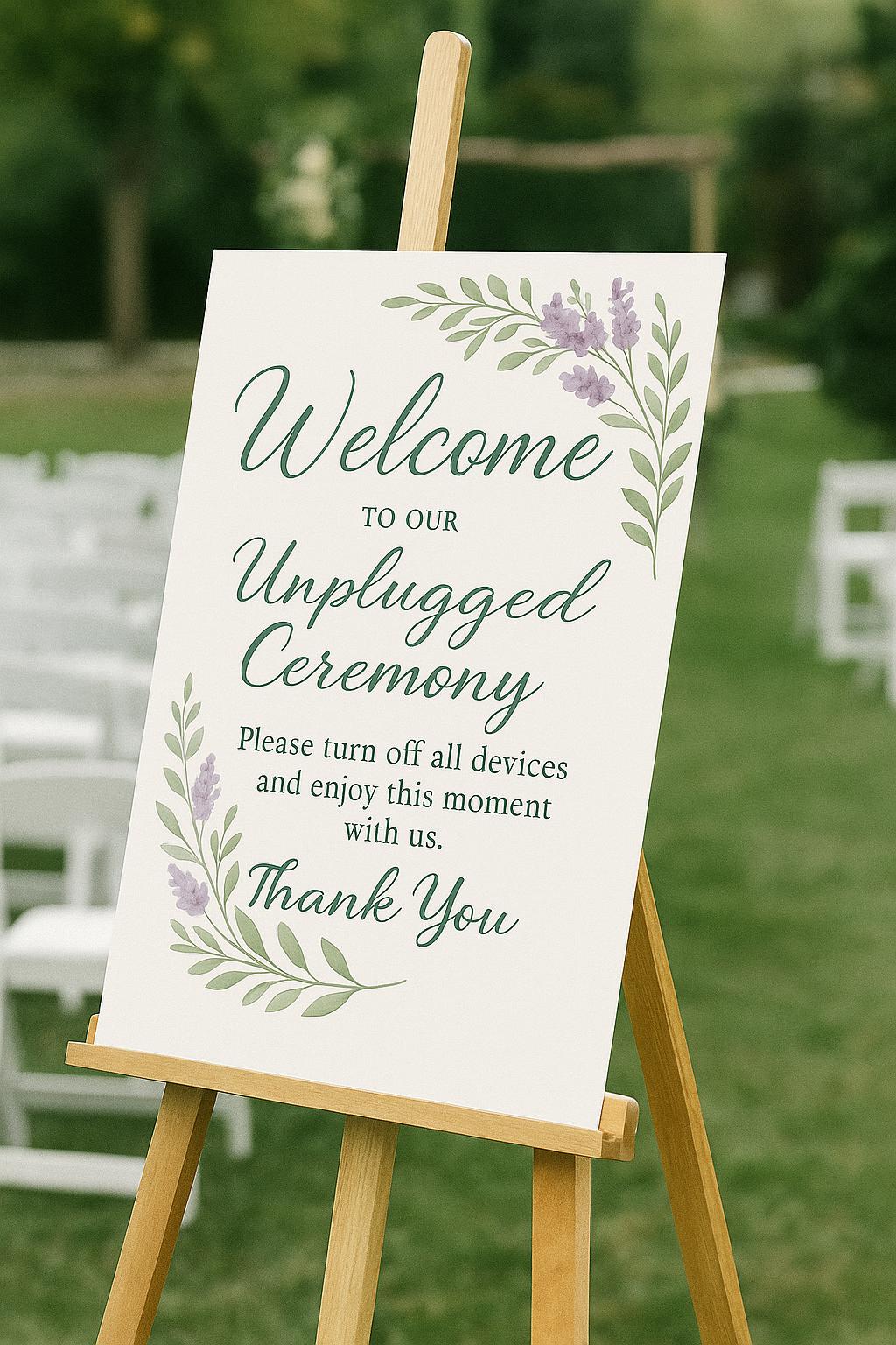Unplugged Ceremony Sign Printable | Lavender Greenery Wedding Welcome ...