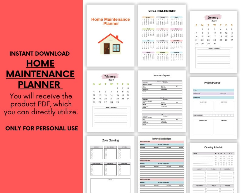 Home Maintenance Planner Expense Tracker House Repairs Project Planner ...