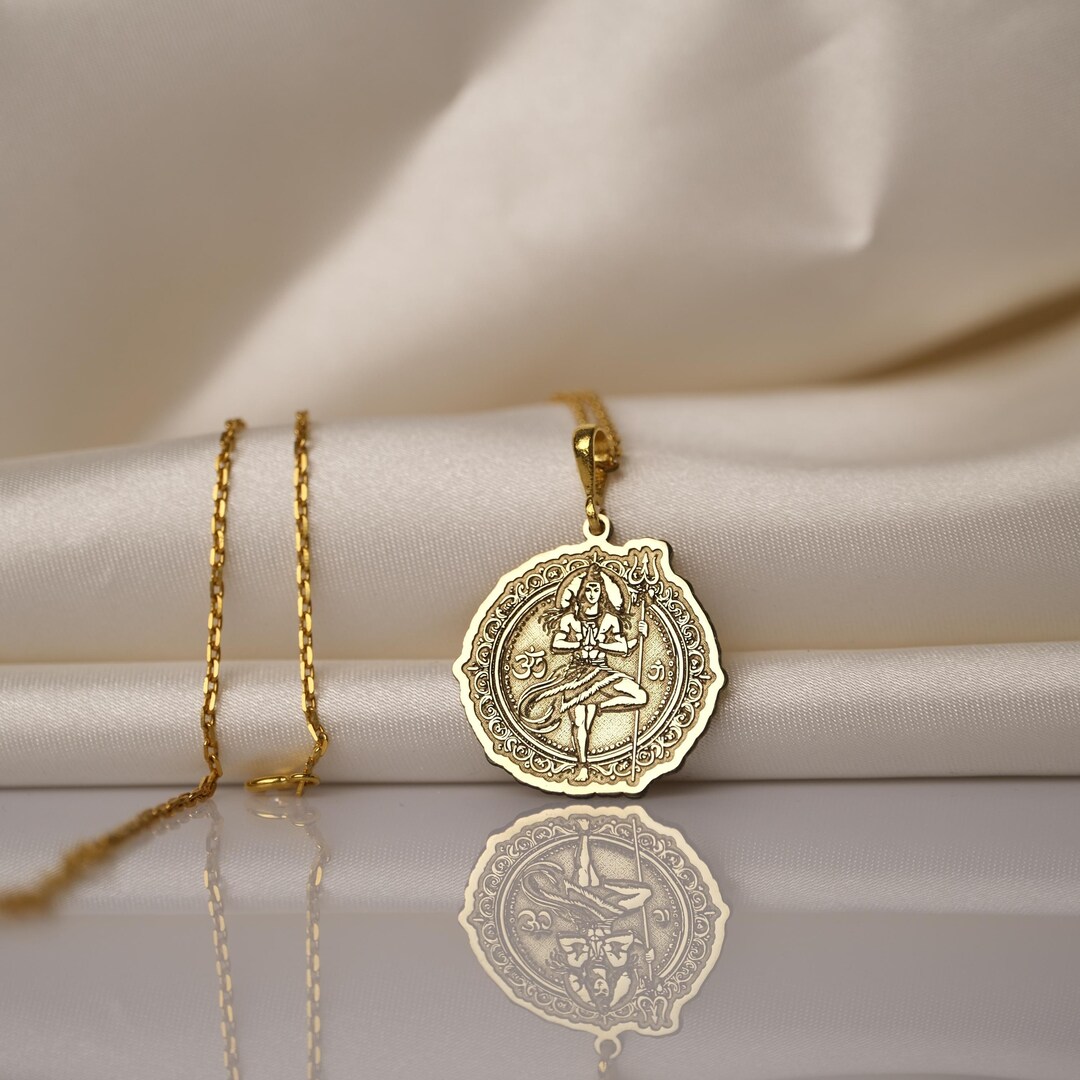 Gold Shiva Pendant Necklace Hindu God Medallion Spiritual Om Jewelry ...