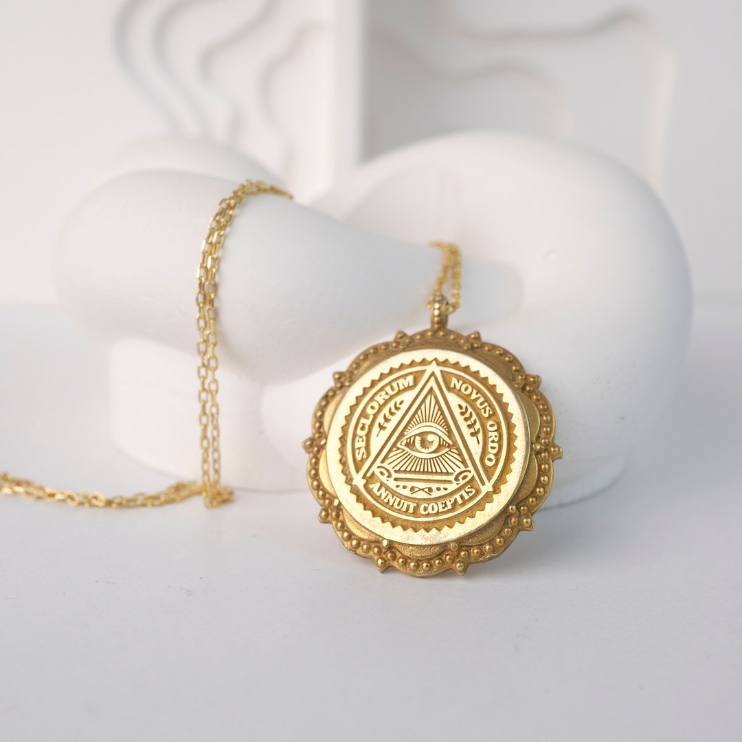 14K Solid Gold Mystical All-seeing Eye Necklace Triangle Eye Pendant ...